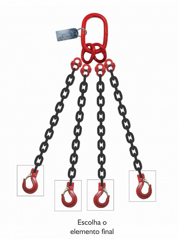 Linga de corrente 4 ramais elo x gancho - Grau 8 - B.lotti